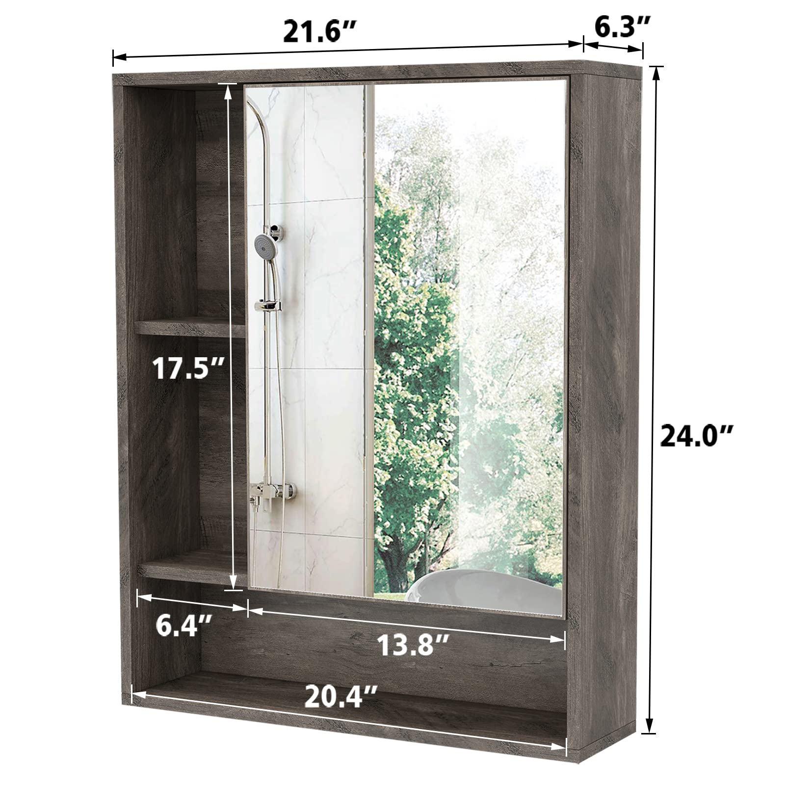 ChooChoo Bathroom Wall Mirror Cabinet, Medicine Cabinet with Single Door and Adjustable Shelf, Over The Toilet Space Saver Storage Cabinet, Grey
