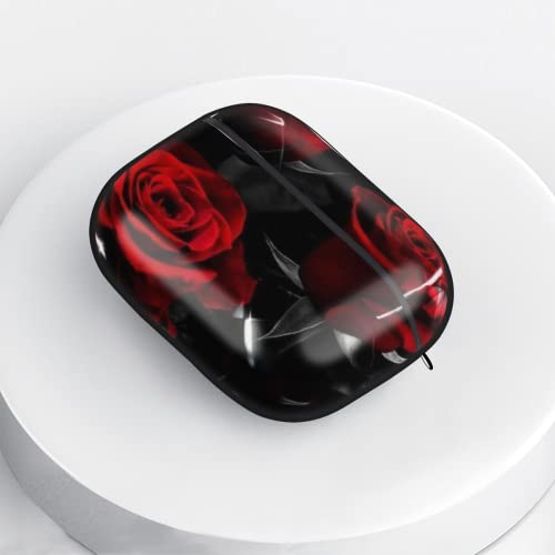 Case Cover for AirPods Pro Red Rose and Black Leaf Flowers Full Body Protection Case Earphone Earset Case Hard PC Cover