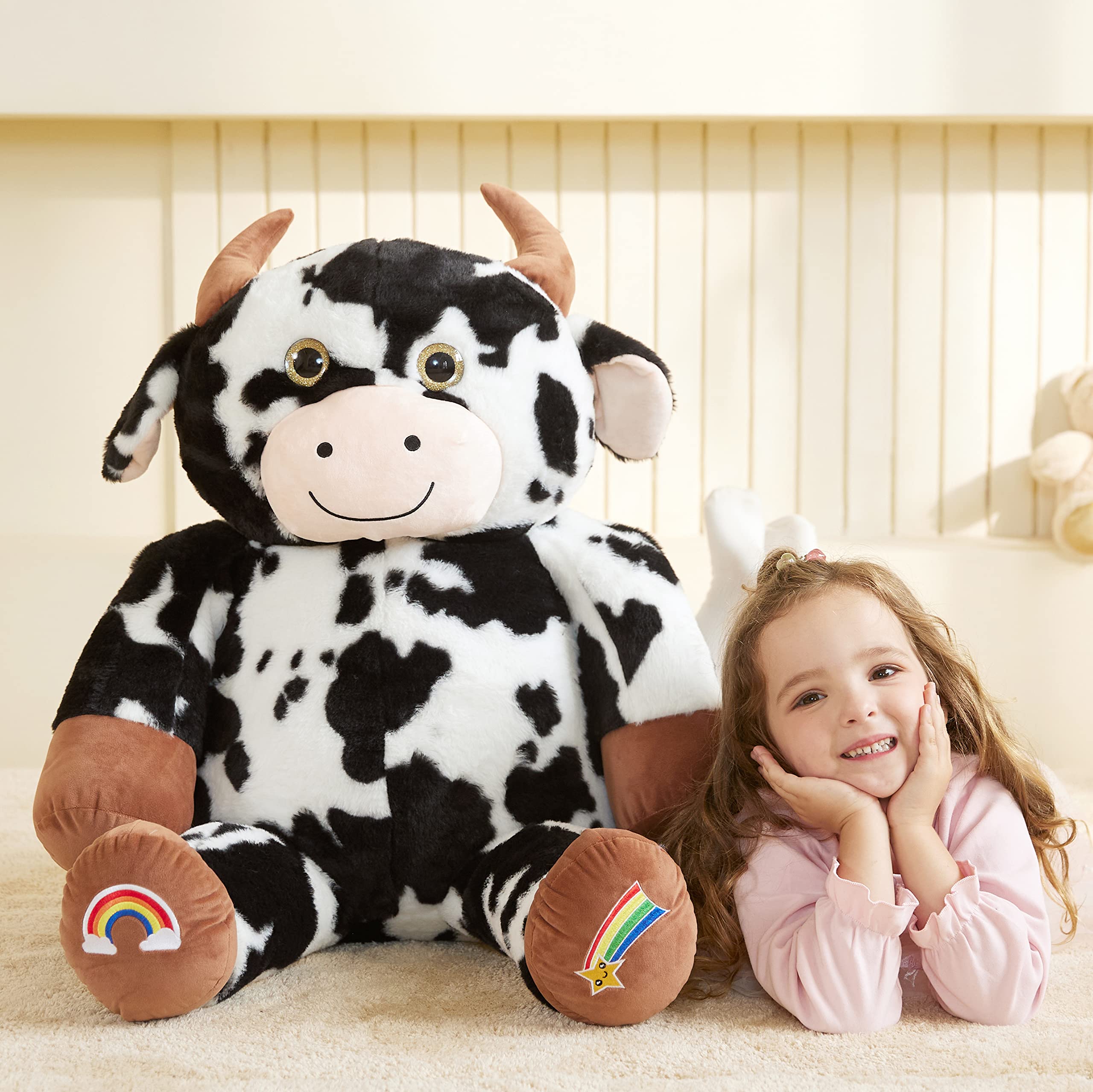 EARTHSOUND Giant Cow Stuffed Animal Plush Toy,Large Jumbo Cute Soft Toys,Big Size Huge Fluffy Plushy Oversized Fat Plushie,Gifts for Kid