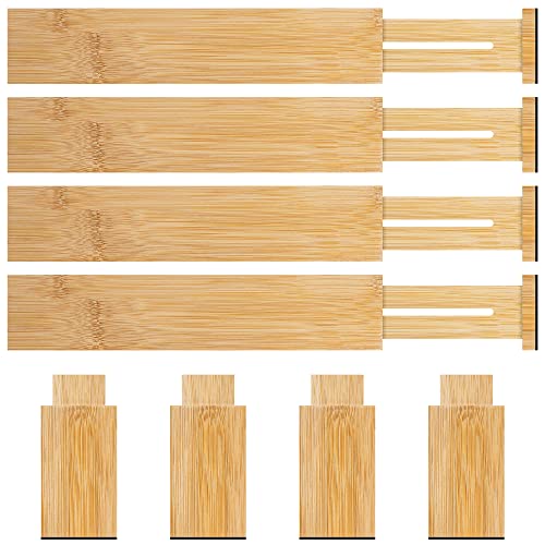 Bamboo Drawer Dividers Organizer with Inserts, Expandable from 12.5-21.7", Adjustable Drawer Organizer Separators for Utensils, Dresser, Bedroom, Bathroom, Closet, Clothing, Office (Beige)