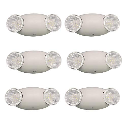 Amazon Basics LED Emergency Light, UL Certified, 6-Pack, Adjustable Two LED Bug Eye Head, Battery Backup, Nickel (Previously AmazonCommercial brand)