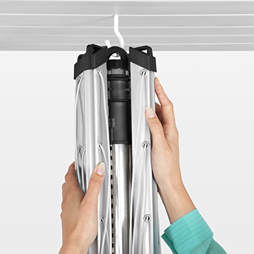 Brabantia Lift-O-Matic Outdoor 4 Arm Clothesline (164 ft/ร 1.8") Height Adjustable, Folding Clothes Drying Rack + Ground Spike & Cover (Gray)