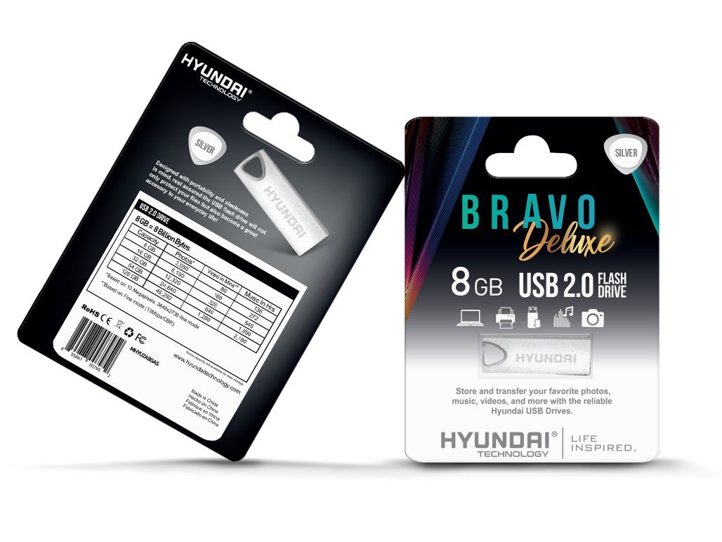 HYUNDAI Bravo Deluxe 16GB USB 2.0 Metal Flash Drive with Keychain - Max. Read Transfer Rate 10MB/s and Max. Write Transfer Rate 3MB/s [Silver] Components U2BK/16GAS