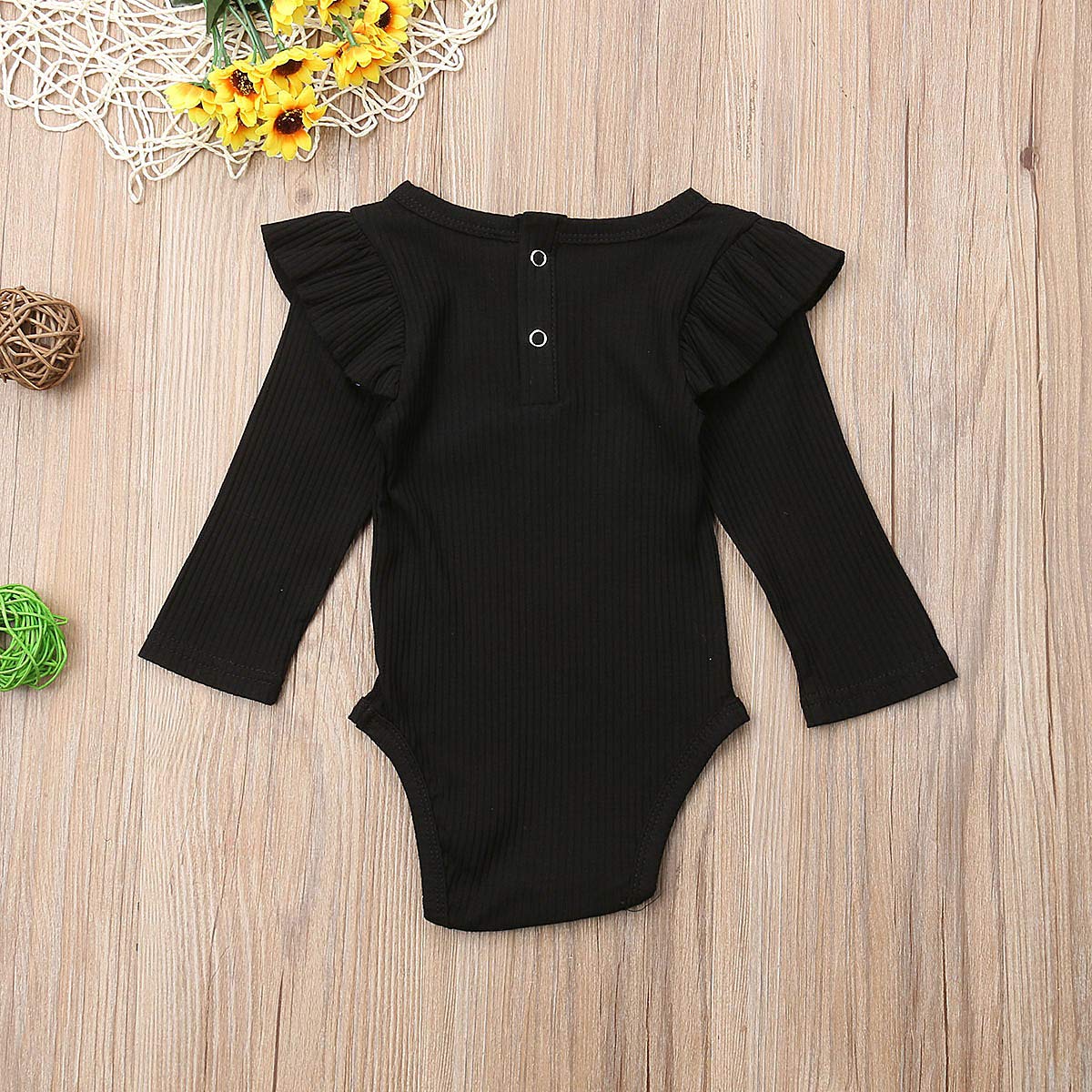 XARAZA Unisex Baby Boy Girl Long Sleeve Ruffle Romper Bodysuit Jumpsuit Tops Sweatshirt Winter Fall Spring Clothes (0-3 Months, Black)
