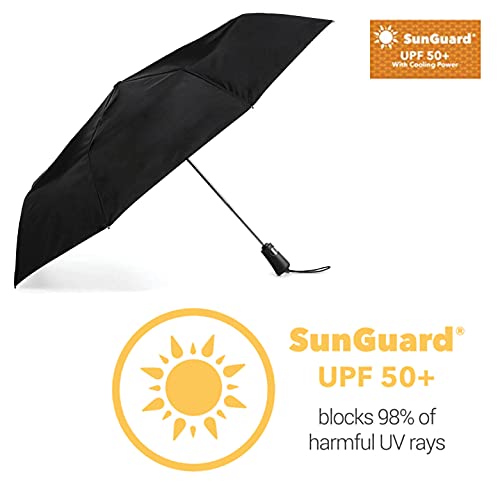 totes Portable Umbrella for Travel β Compact for Car, Backpack and Purse β Windproof, Strong, UV Sun Protection, Water-Repellant, Foldable On-the-Go Umbrella with One Touch Open/Close