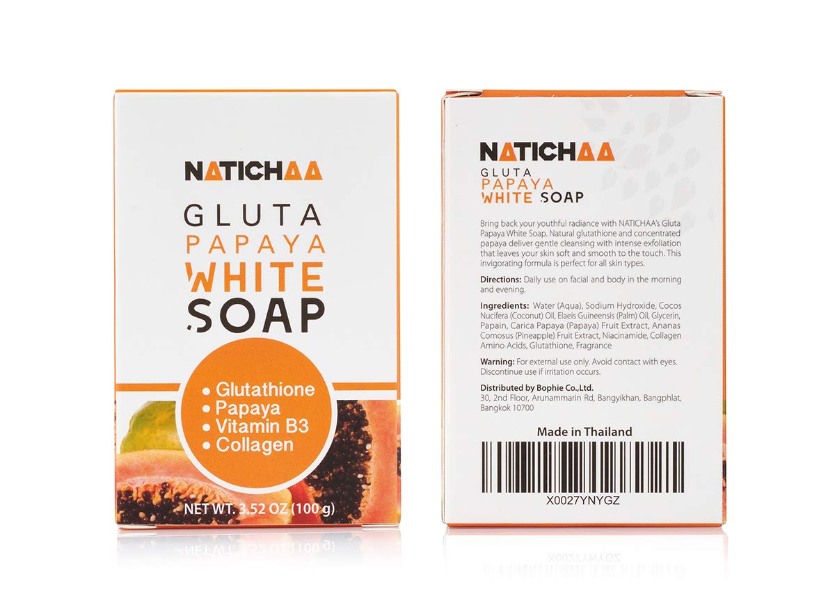 Glutathione Papaya White Soap (2 Pack) - Natural Skin Brightening - Dark Spots, Acne Scars - Acquire a Soft, Silky Smooth Skin for Body & Facial