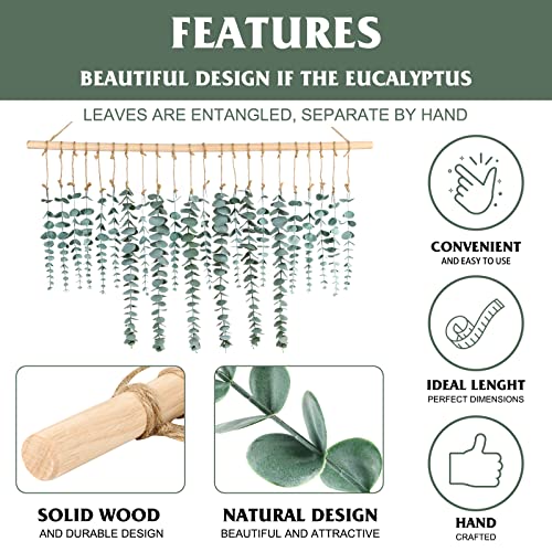 CEWOR Bathroom Decor Green Artificial Eucalyptus Wall Hanging Decor Fake Eucalyptus Leaves Greenery Farmhouse Rustic Wall Hanging for Wedding Bedroom Kitchen Nursery Party Boho Home Decor