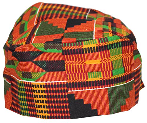 African Inspired Fashions Ethnic Kente Bow Tie Set Handkerchief Kufi Hat (A)