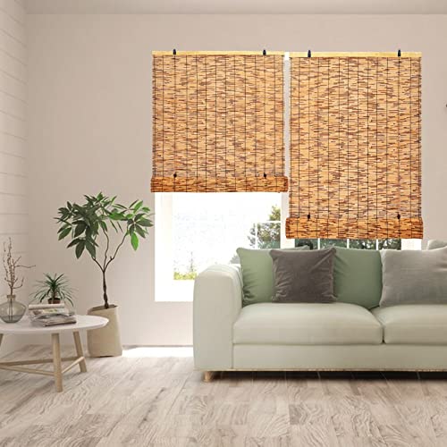 Bamboo Roll Up Shades for Windows Cordless, Bamboo Roller Blinds Outdoor, Retro Reed Curtain, Sunshade, Porch Privacy Balcony Partition, for Patio Indoor/Outdoor Porch Privacy (Color : Brown, Size :