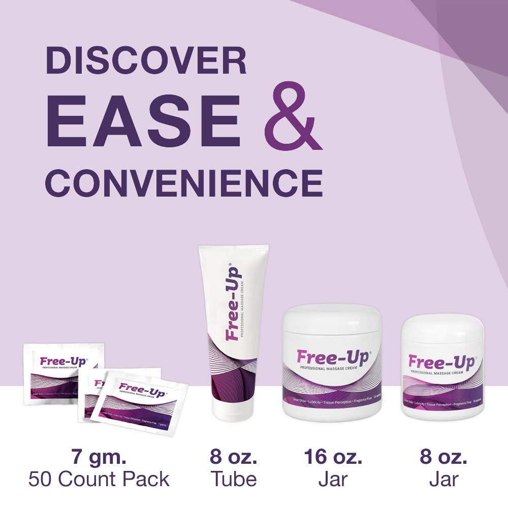 Free-Up-Professional Massage Cream, Fragrance-Free, Great Glide, Lubricity, Tissue Perception, Perfect for Physical Therapy, Massage Versatile, Non-Greasy, 8 Oz Jar