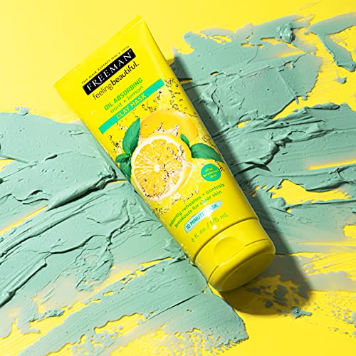 Freeman Oil Absorbing Mint & Lemon Clay Mask, Facial Mask, Skincare, 6 fl oz tube/175 mL