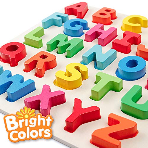 Coogam Wooden Alphabet Puzzle β ABC Letters Sorting Board Blocks Montessori Matching Game Jigsaw Educational Early Learning Toy Gift for Preschool Year Old Kids