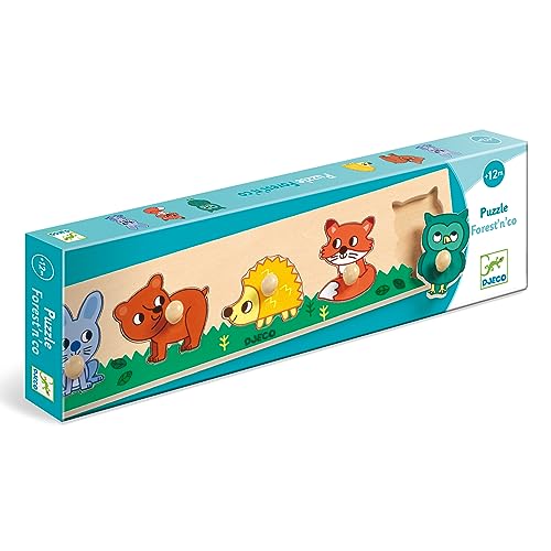 DJECO Forest’n’co Wooden Knob Puzzle, White