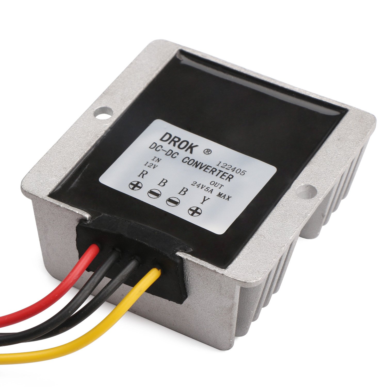 DROK® Waterproof DC Synchronous Boost Converter Regulator DC-DC 9-20V 12V to 24V 5A/120W Step-up Power Supply Circuit Module Adapter with Aluminum Shell for Electric Motors, Speakers,etc