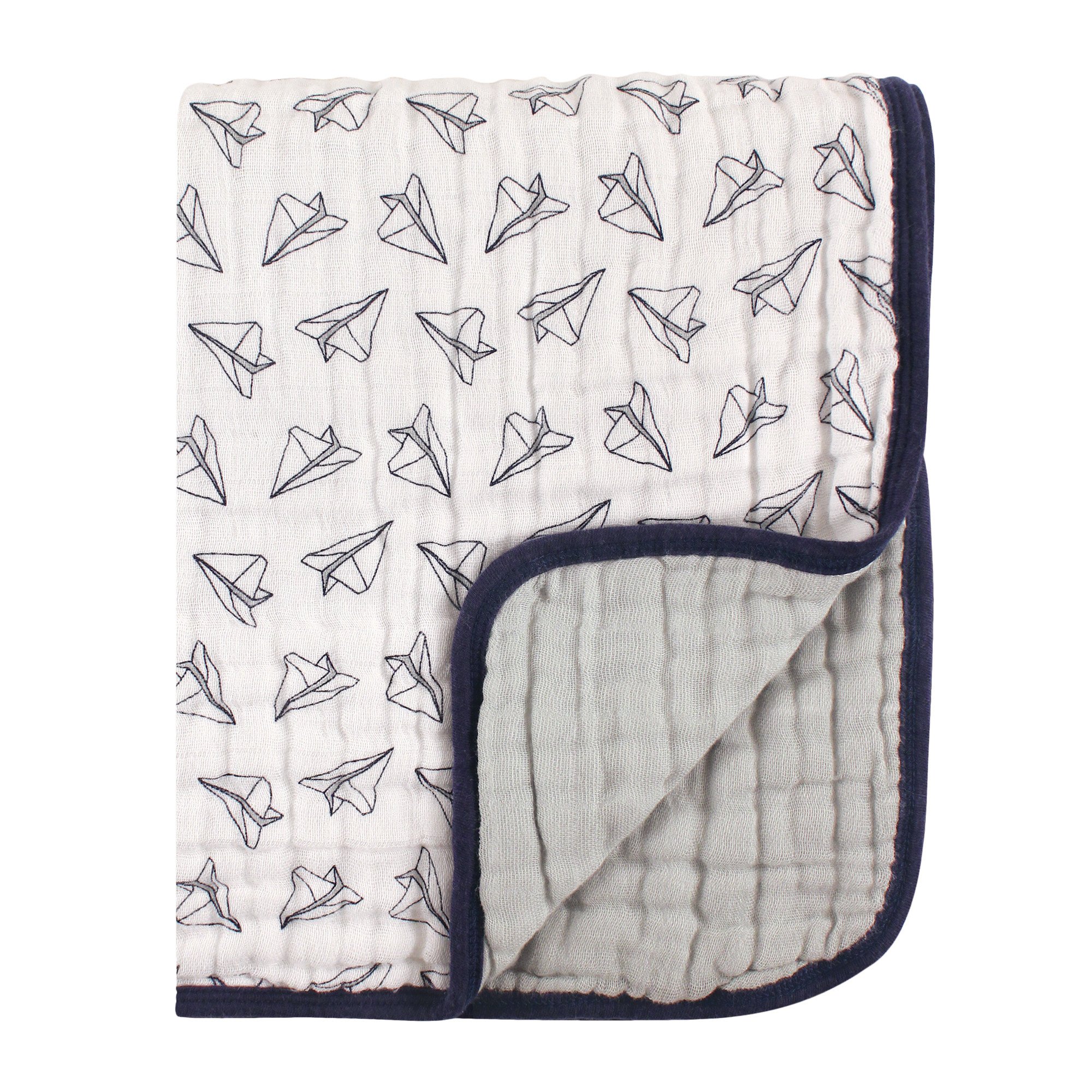 Hudson Baby Unisex Baby Muslin Tranquility Quilt Blanket, Paper Airplane, One Size