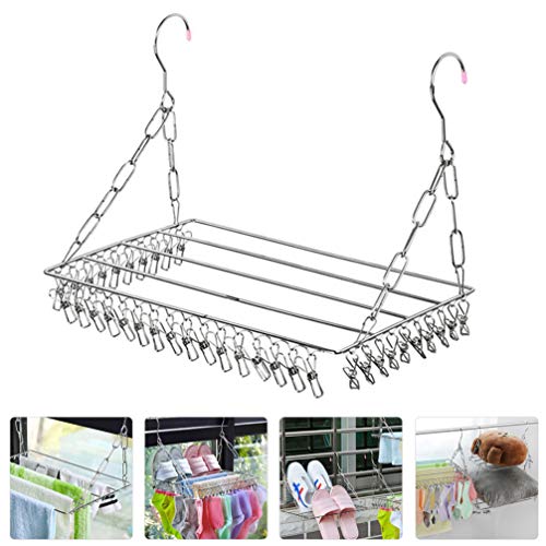 Cabilock Metal Coat Hanger Socks Drying Rack 36 Clips Stainless Steel Clothing Laundry Drying Hanger Underwear Bras Clip Drying Holder Balcony Clothes Hanger Organizer Dish Drying Rack Collapsible