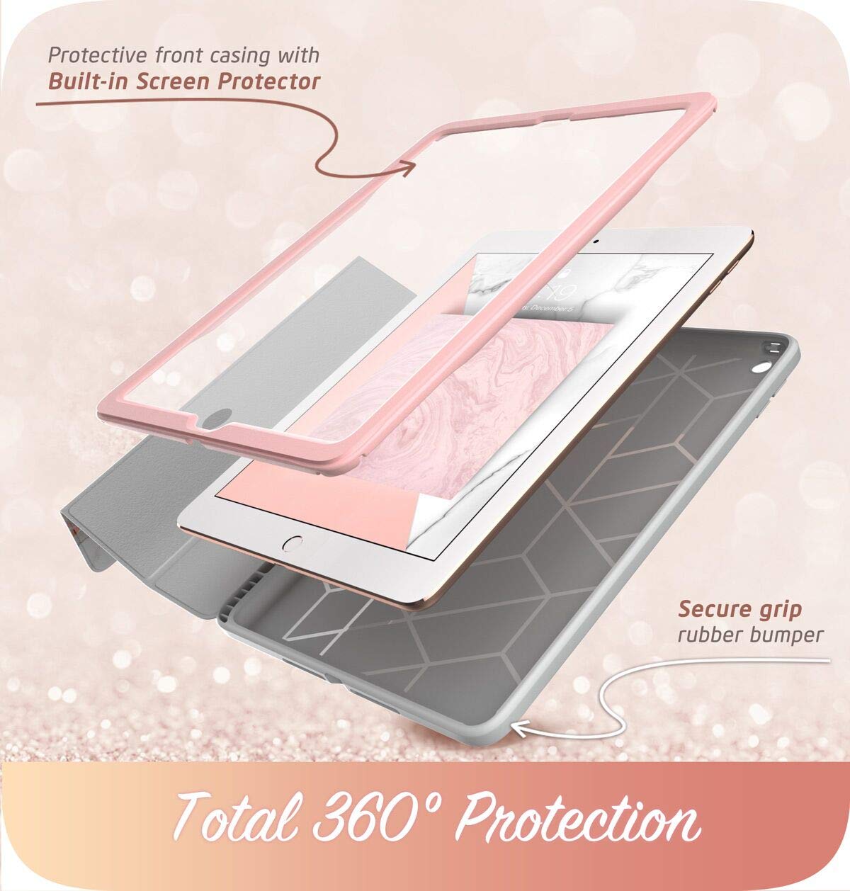 i-Blason Case for iPad 6th Generation, iPad 9.7 Case 2018/2017, [Built-in Screen Protector] Full-Body Trifold [Cosmo] Smart Cover with Auto Sleep/Wake & Pencil Holder for Apple iPad 9.7 Inch (Marble)