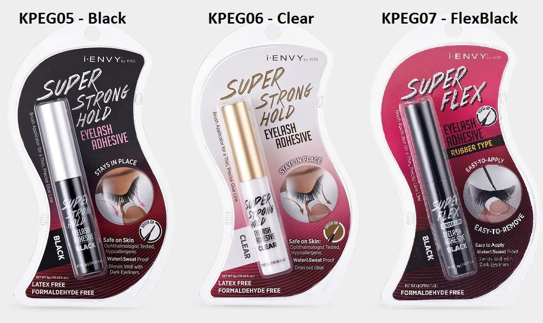 i-Envy by KISS Super Strong Hold Eyelash Adhesive Black KPEG05 Brush On Latex Free 0.18oz
