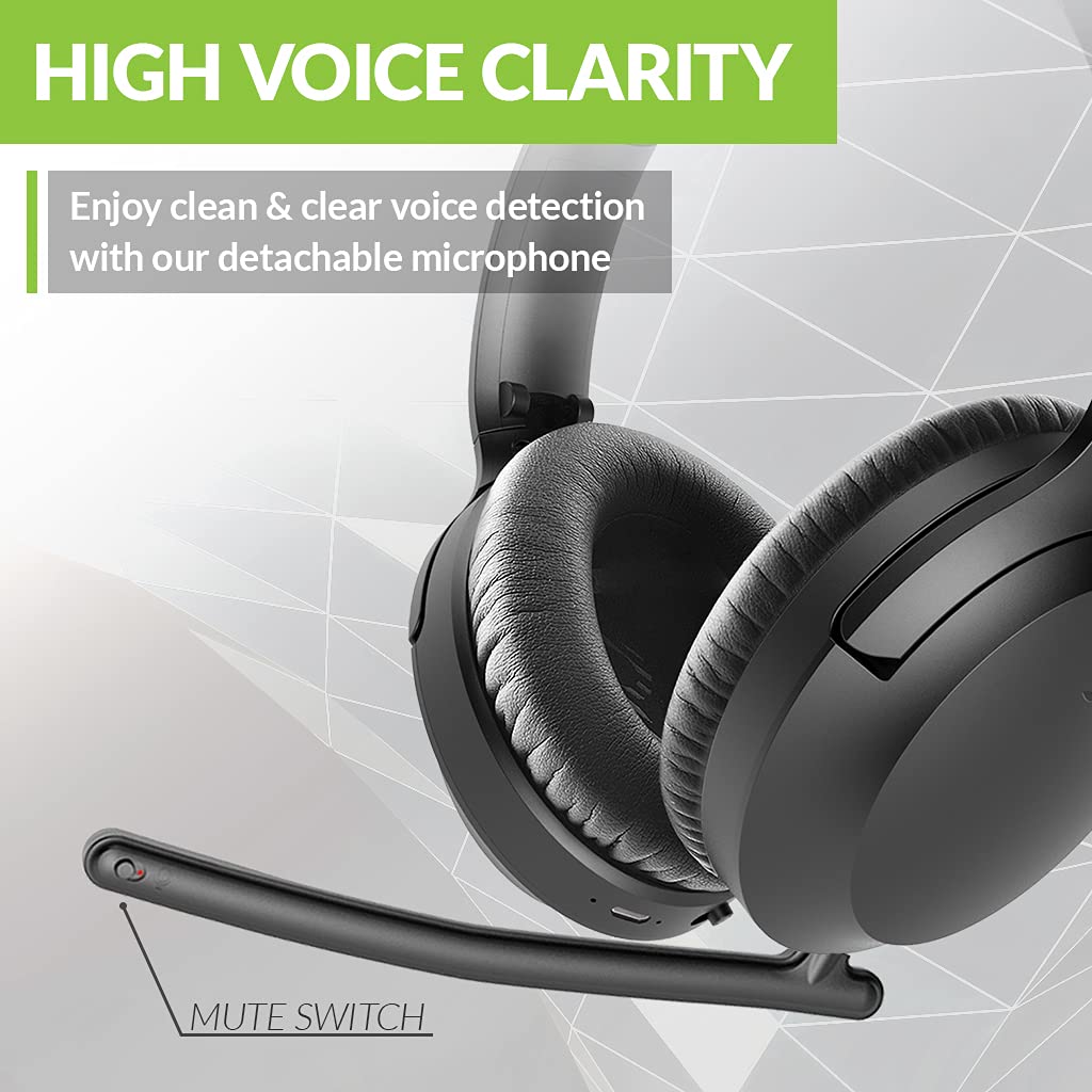 Avantree Aria 90B Bluetooth 5.0 Noise Cancelling Headphones with Microphone & USB Adapter for PC Computer Laptop Mobile Phones, 35Hrs Comfortable Wireless Headset for Music & Calls, Work from Home