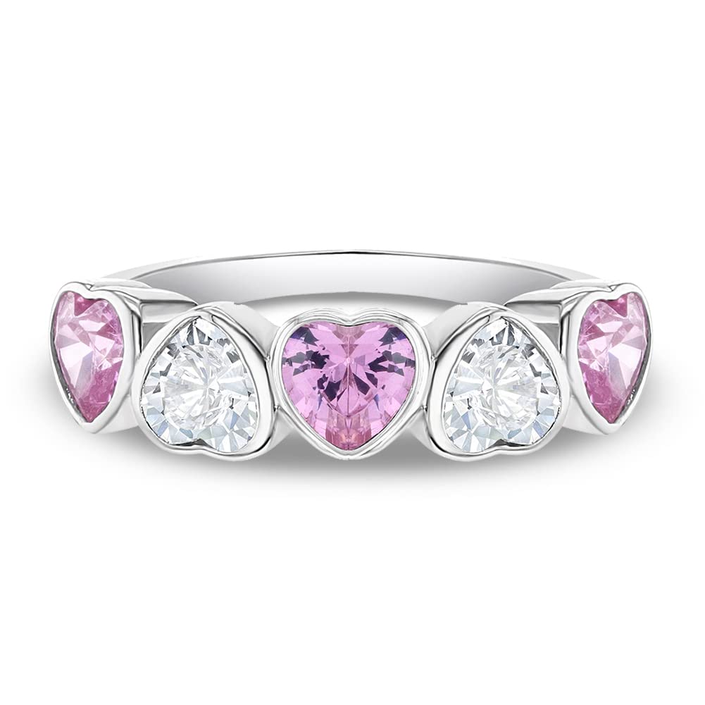 925 Sterling Silver Size 2 Pink & Clear Hearts Cubic Zirconia Ring for Baby Girls - Cute Heart CZ Ring Band for Children's Daily Accessory - Fashionable Jewelries for Toddlers or Little Girls