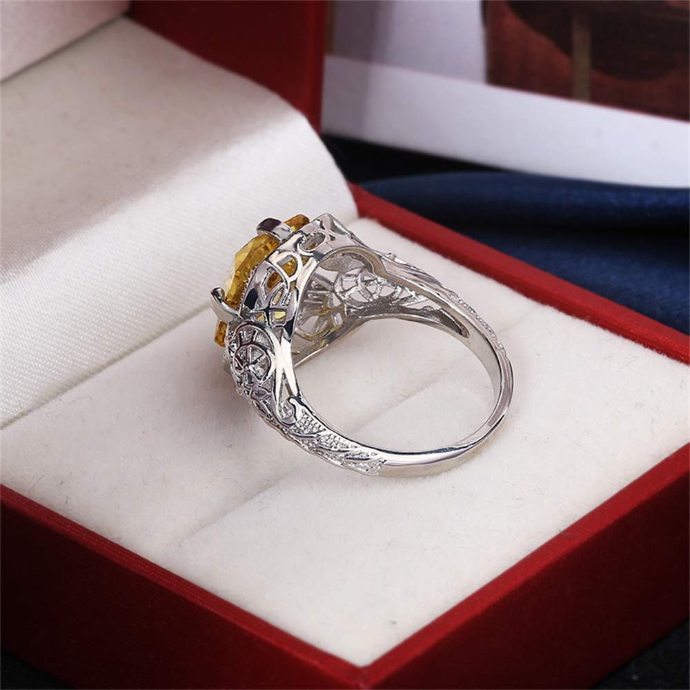 925 Sterling Silver Shining Citrine Ring Square perfect Cut 3Ct Cubic Zirconia Promise Rings CZ Yellow Gemstone Solitaire Ring Eternity Engagement Wedding Band Ring Sets for women TZ.74 (US Code 6)