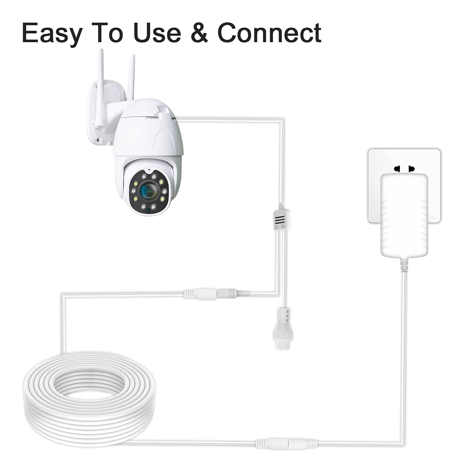 WILDHD DC Power Extension Cable 33ft 2.1mm x 5.5mm Compatible with 12v Power Adapter Extension Cable for CCTV Security Camera IP WiFi Camera Standalone DVR (33ft,5.5mm Plug, White)