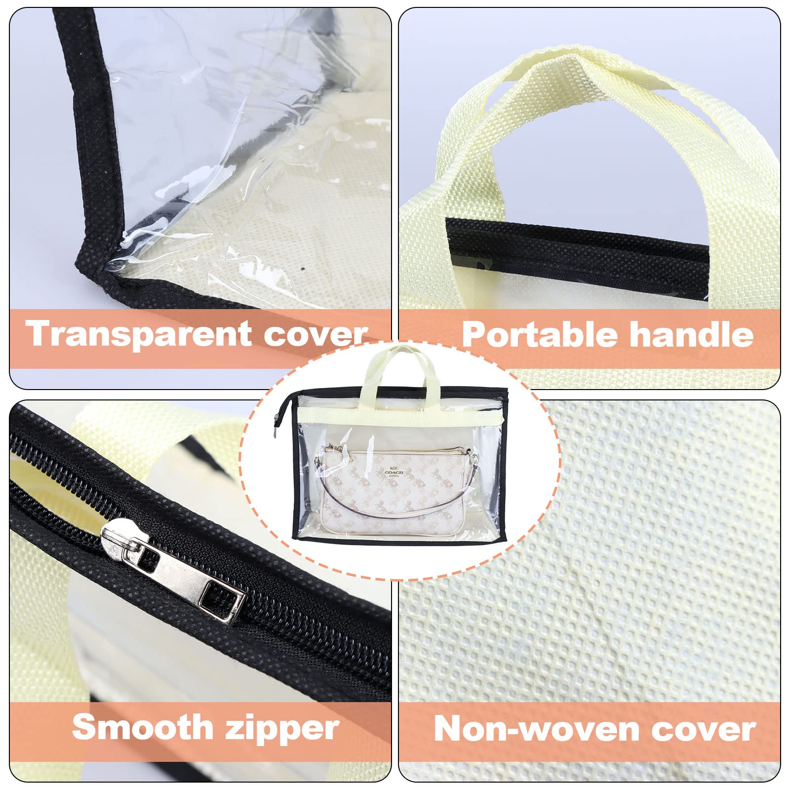 Droutti 8 Pack Handbag Dust Bags Transparent Hanging Purse Organizer Wallet Storage Bag 4 Sizes Clear Handbag Organizer Dust Bags for Closet Shelf