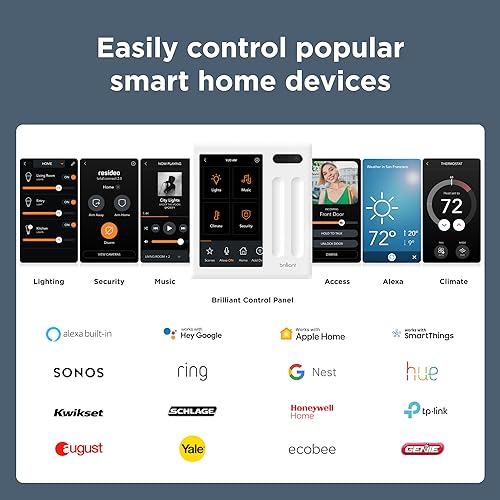 Brilliant Smart Home Control (1-Switch Panel) β Alexa Built-In & Compatible with Ring, Sonos, Hue, Google Nest, Wemo, SmartThings, Apple HomeKit β In-Wall Touchscreen Control for Lights, Music, & More