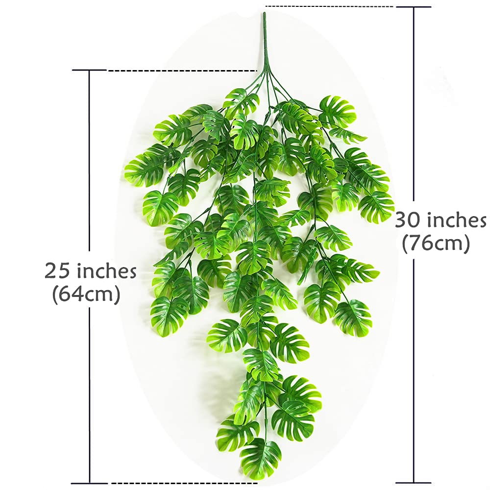 CATTREE Artificial Monstera Vines 2 Pack, Fake Ivy Tropical Leaf Jungle Leaves Plant Vine Greenery Artificial Hanging Plants for Home Kitchen Garden Office Wedding Wall Decoration