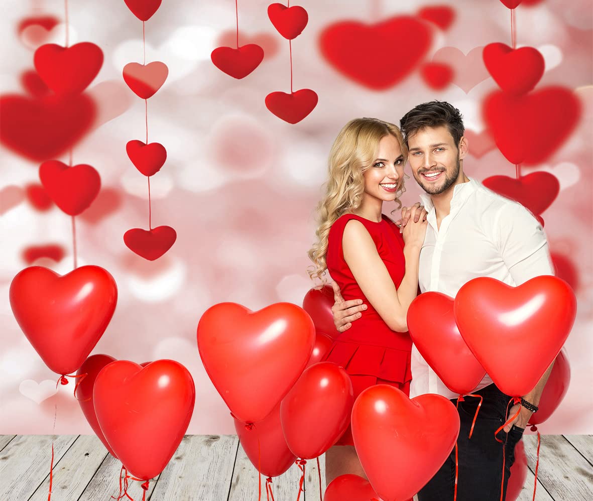 WOLADA 5x7FT Valentine's Backdrop for Photography Valentine's Day Backdrop Rustic Wood Red Love Heart Backdrop Romantic Love Theme Backdrop Engagement Wedding Party Decoration Photo Backdrop 10870