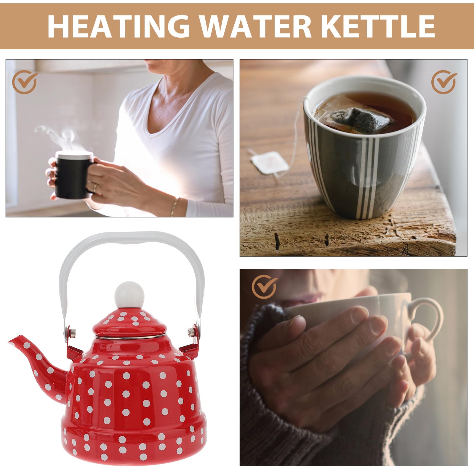 Cabilock 1.1Quart Enamel Tea Kettle Tea Pot: Red Teapot Stovetop Porcelain Teapot Kettle Red Tea Kettle for Stove Top with Handle for Stovetop Hot Water Boiler