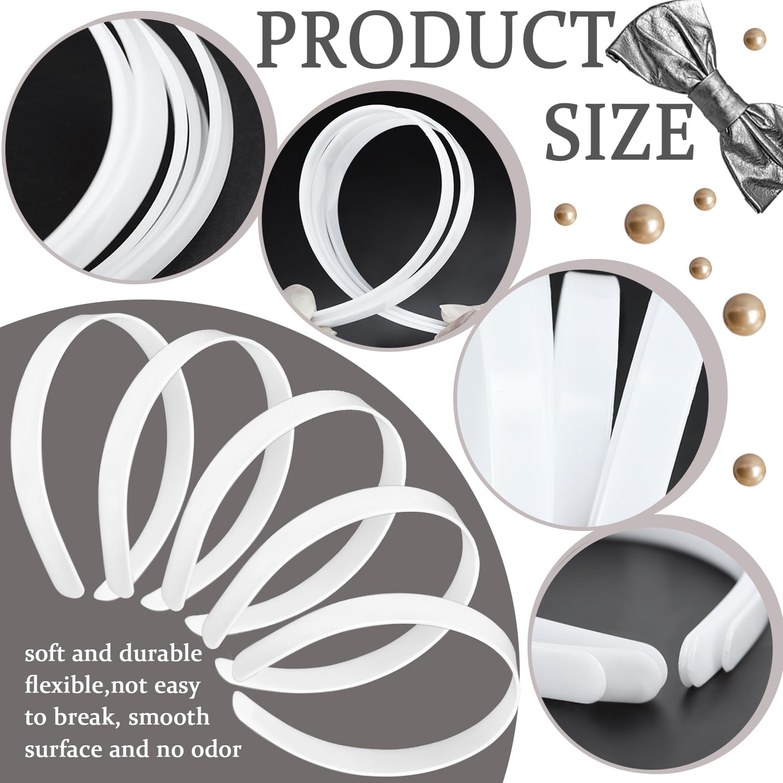 50PCS Amersumer 1/2" Girls Plain No Teeth DIY Plastic Headbands Headwear Hair Accessories (Black) (WHITE)