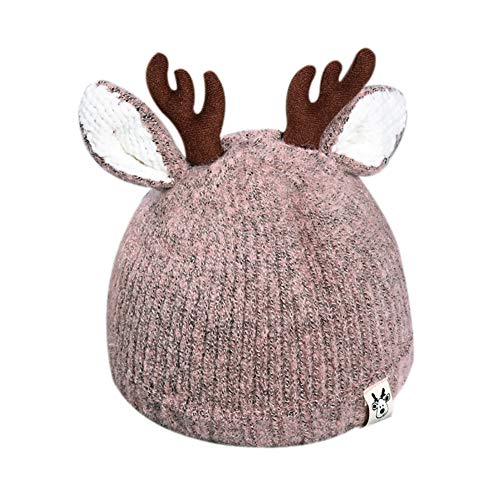 Cute Reindeer Antlers Baby Beanie Soft Warm Crochet Knitted Hat for Toddler Girls Boys Pink