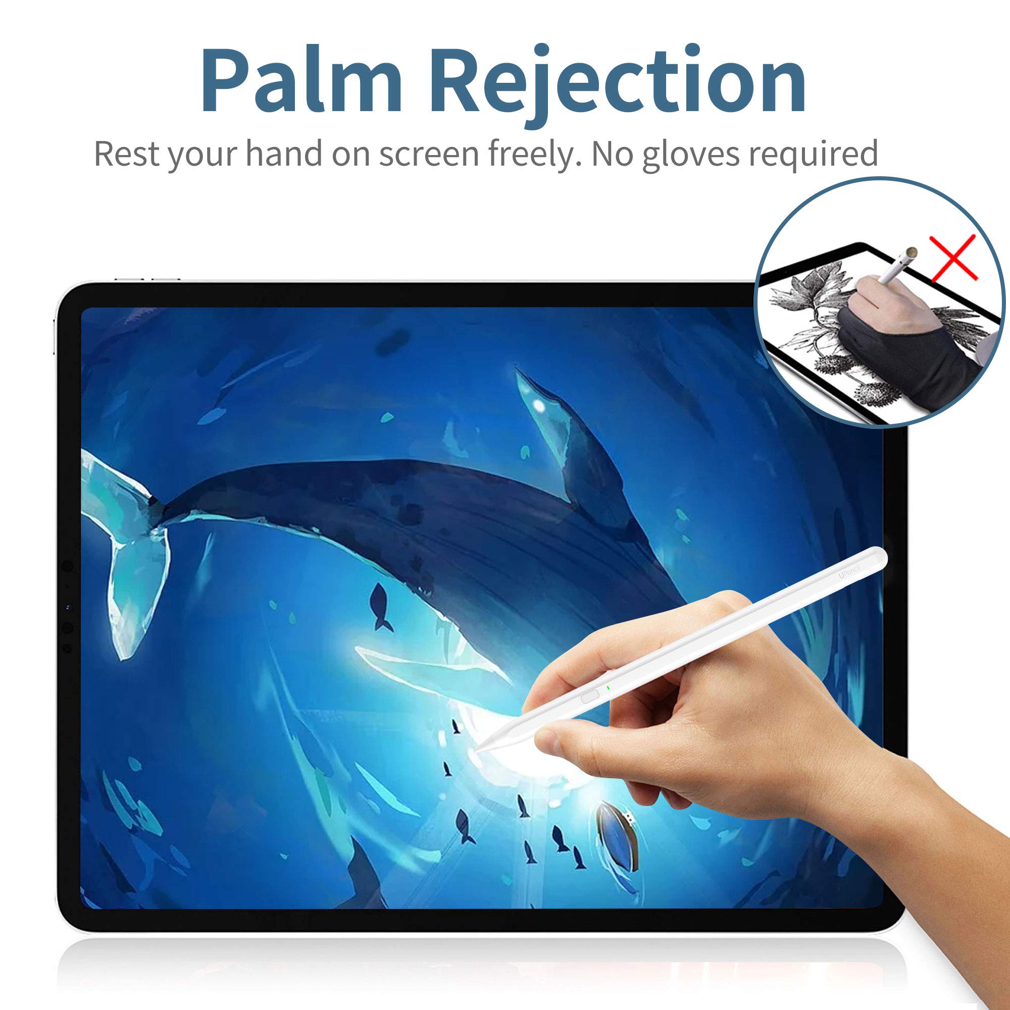 Stylus Pen for iPad, Uogic iPad Stylus Pen with Magnetic, Rechargeable, Palm Rejection, for iPad Pro 11"/12.9", iPad (6/7/8/9/10 Generation), iPad Mini (5/6 Generation), iPad Air (3/4/5 Generation)