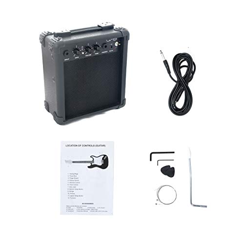 CB SKY Full-Size 39“ Adult/Teenager/Beginner Electric Guitar Black with 5W Amplifier (powered by 9V battery or adaptor - not included), Extra Strings, Cable and Guitar Pick (Black)