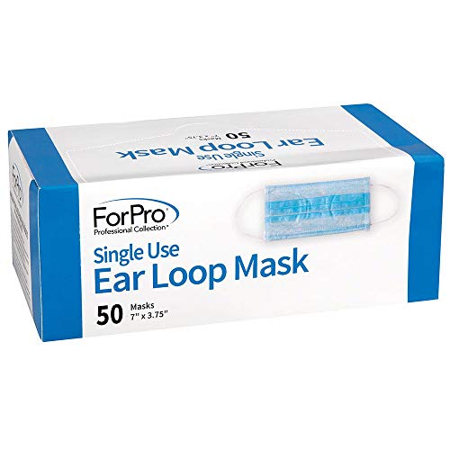 ForPro Single Use Ear Loop Mask, 3-Ply Disposable Non-Woven Face Mask, Latex-Free, Hypoallergenic, Fiberglass-Free, Protects Against Pollen, Dust, 50-Count