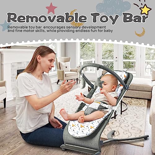 Bouncer for Babies 0-6 Months, Portable Bouncer for Baby,Baby Bouncers for Infants with 3-Point Harness Grey