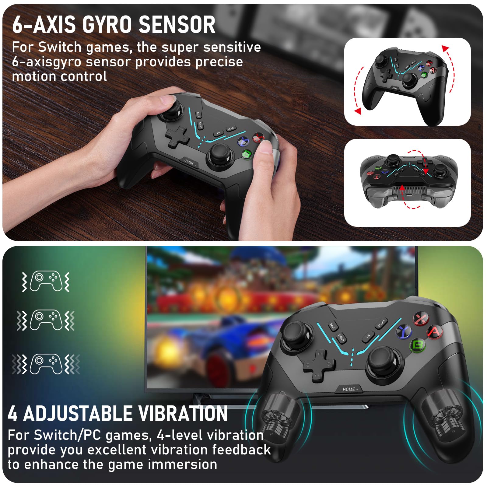 Diswoe Wireless Controller for Switch/Lite/OLED, Controller with a Mouse Touch Feeling on Back Buttons, Pro Controller with Wake-up,Programmable, Turbo Function