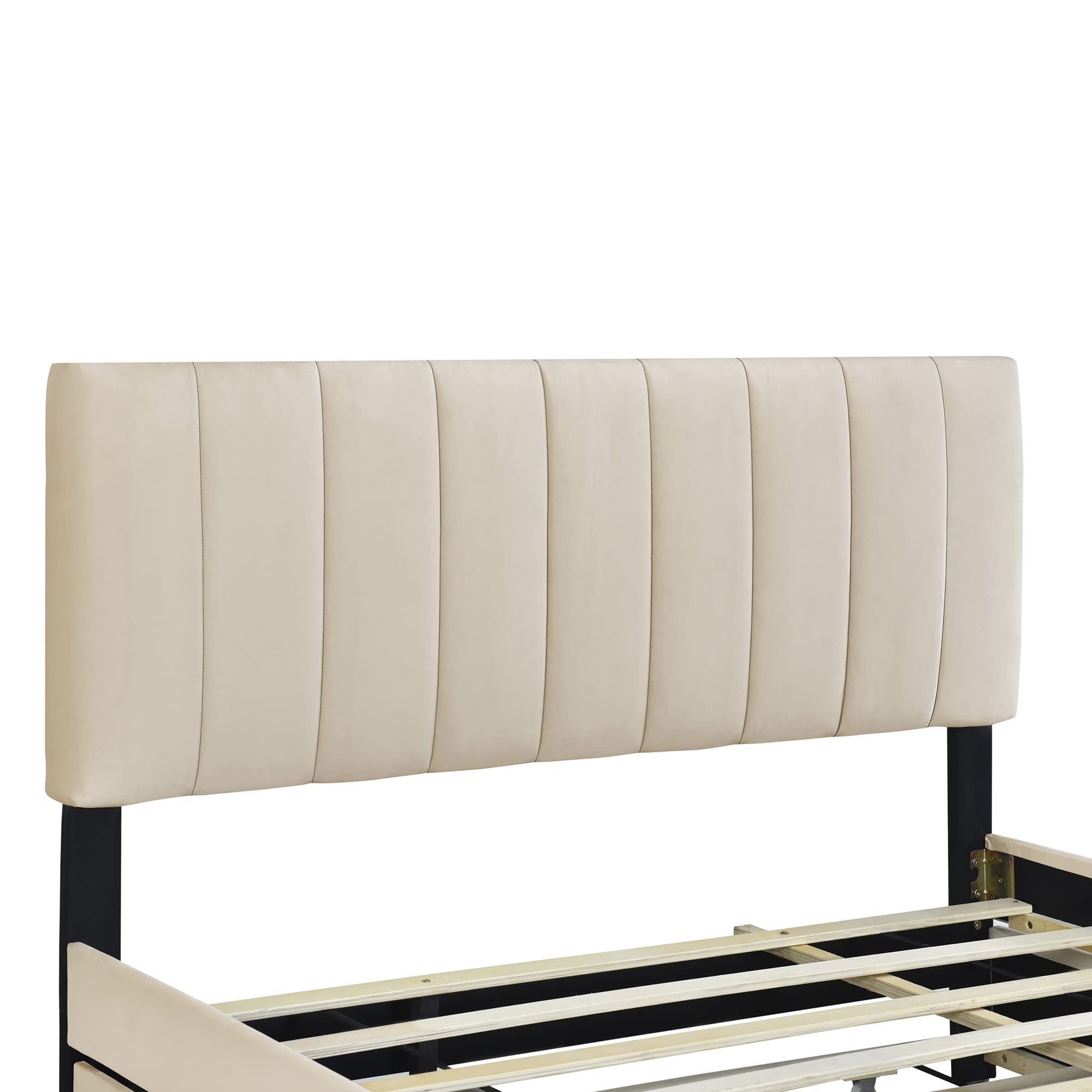 Bellemave Queen Size Upholstered Bed Frame with 2 Drawers & 1 Twin XL Trundle, Velvet Platform Storage Bedframe Mattress Foundation, Queen Trundle Bed Frame,Wooden Slats Support (Beige)