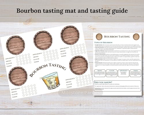Bourbon flight tasting mat and guide sheet. Bourbon tasting guide for bourbon party. Bourbon placemats, Bourbon lover. Bachelor party games for bourbon party