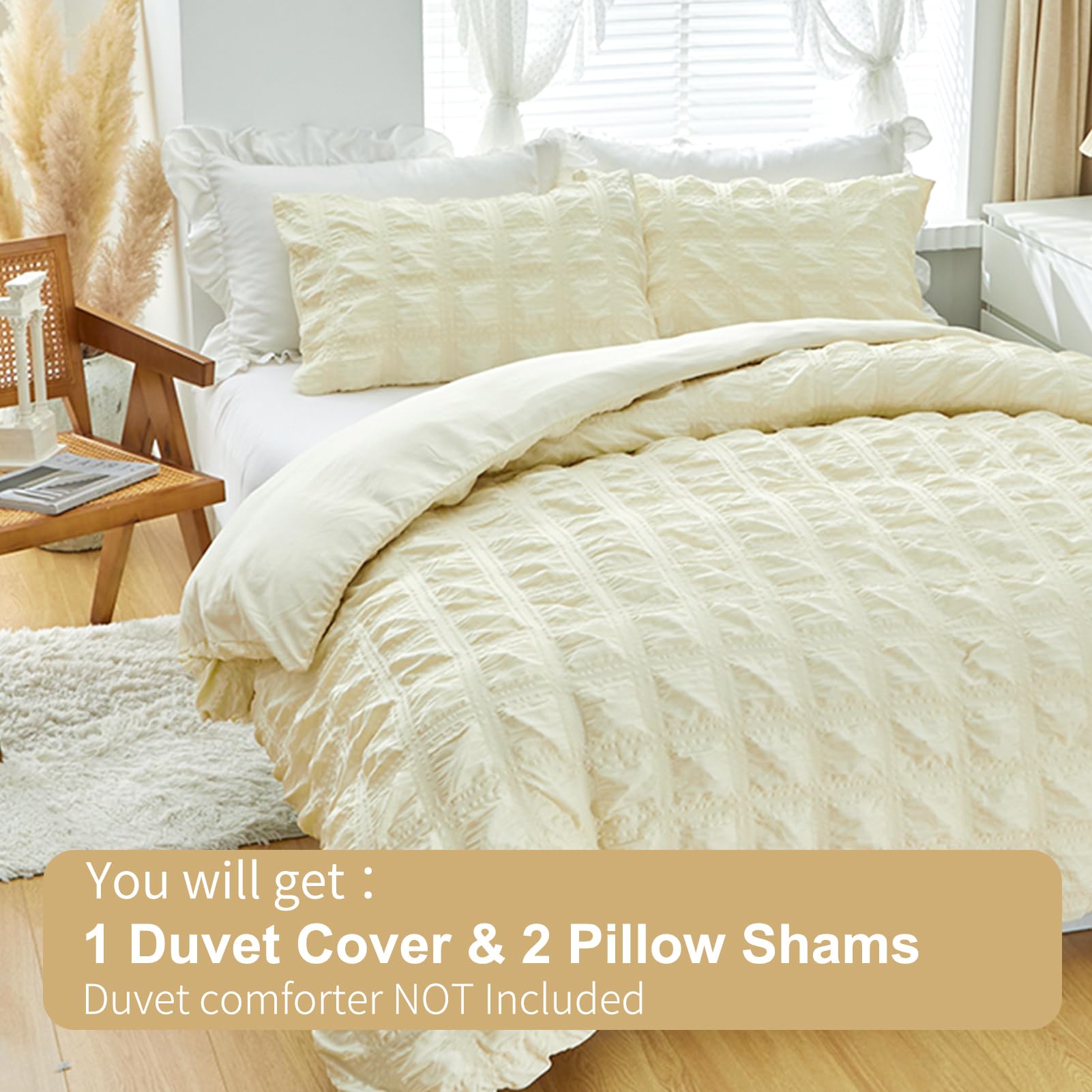 Rvciby Pink Duvet Cover Queen King Size,Soft Breathable Seersucker Geometric Pattern Boho Textured Duvet Cover,3PCS Microfiber Bedding Set with Corner Ties& Zipper Closure,1 Duvet Cover,2 Pillow Cases