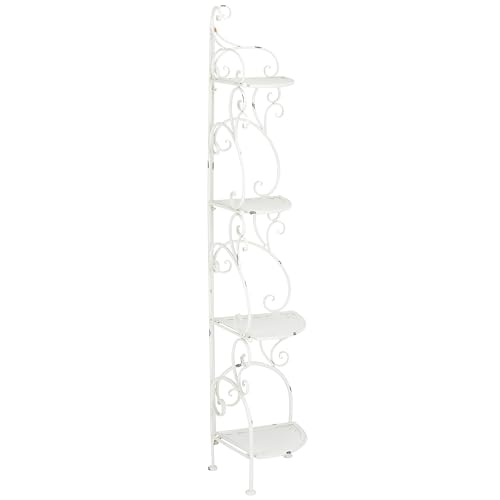 SAFAVIEH Outdoor Collection Turuca Antique White Wrought Iron 4-Tier Corner Shelf (Fully Assembled)