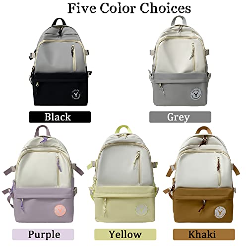 BOUTIKOME Classic Basic Black Backpack For Women Waterproof Lightweight Aesthetic Casual Travel Daypack(Khaki,One Size)