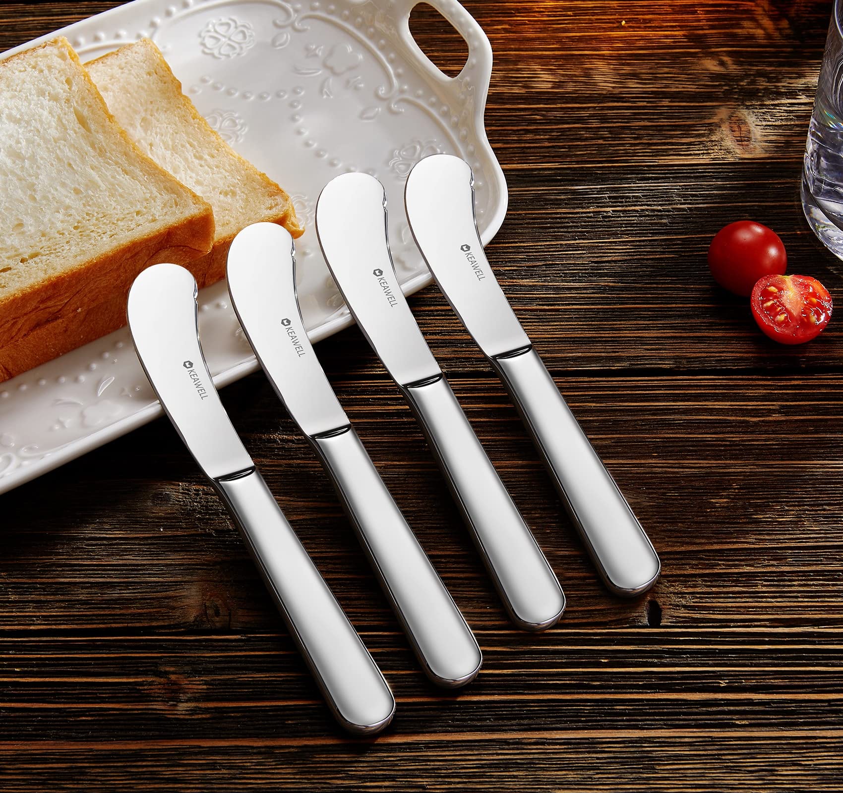 KEAWELL Premium 4-Piece 6.7" Louise Butter Knives, Stainless Steel, Dishwasher Safe