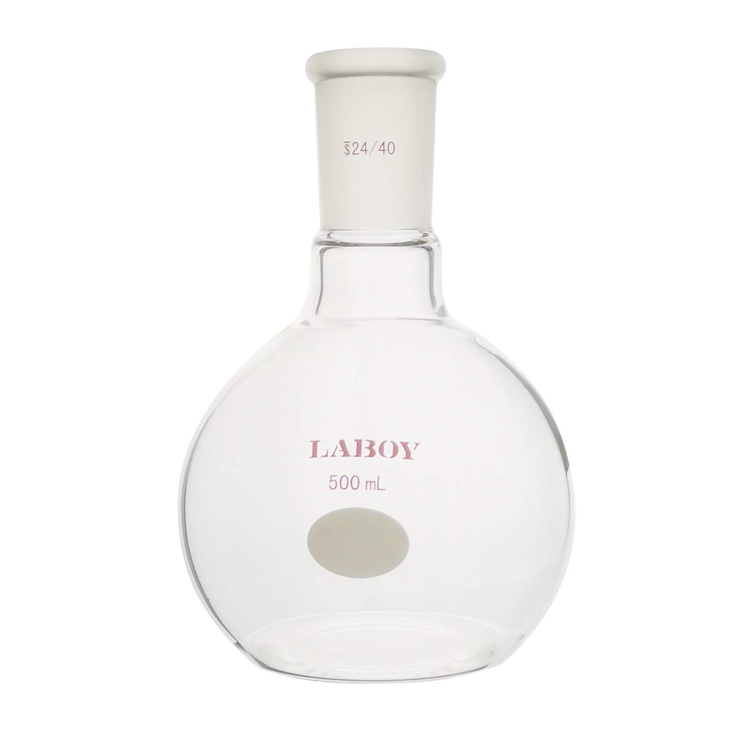 Laboy Glass Single Neck Flat Bottom Boiling Flask 500mL with 24/40 Joint Heavy Wall Distillation Receiving Apparatus Organic Chemistry Lab Glassware