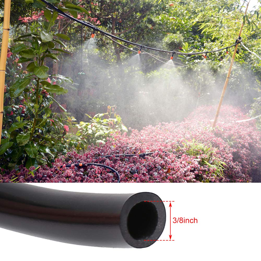 MultiOutools Distribution Tubing 3/8 inch Drip Irrigation Tubing Hose, 50FT Heavy Duty Drip Irrigation Kit for Lawn Garden Watering (3/8” tubing 50FT, Black)