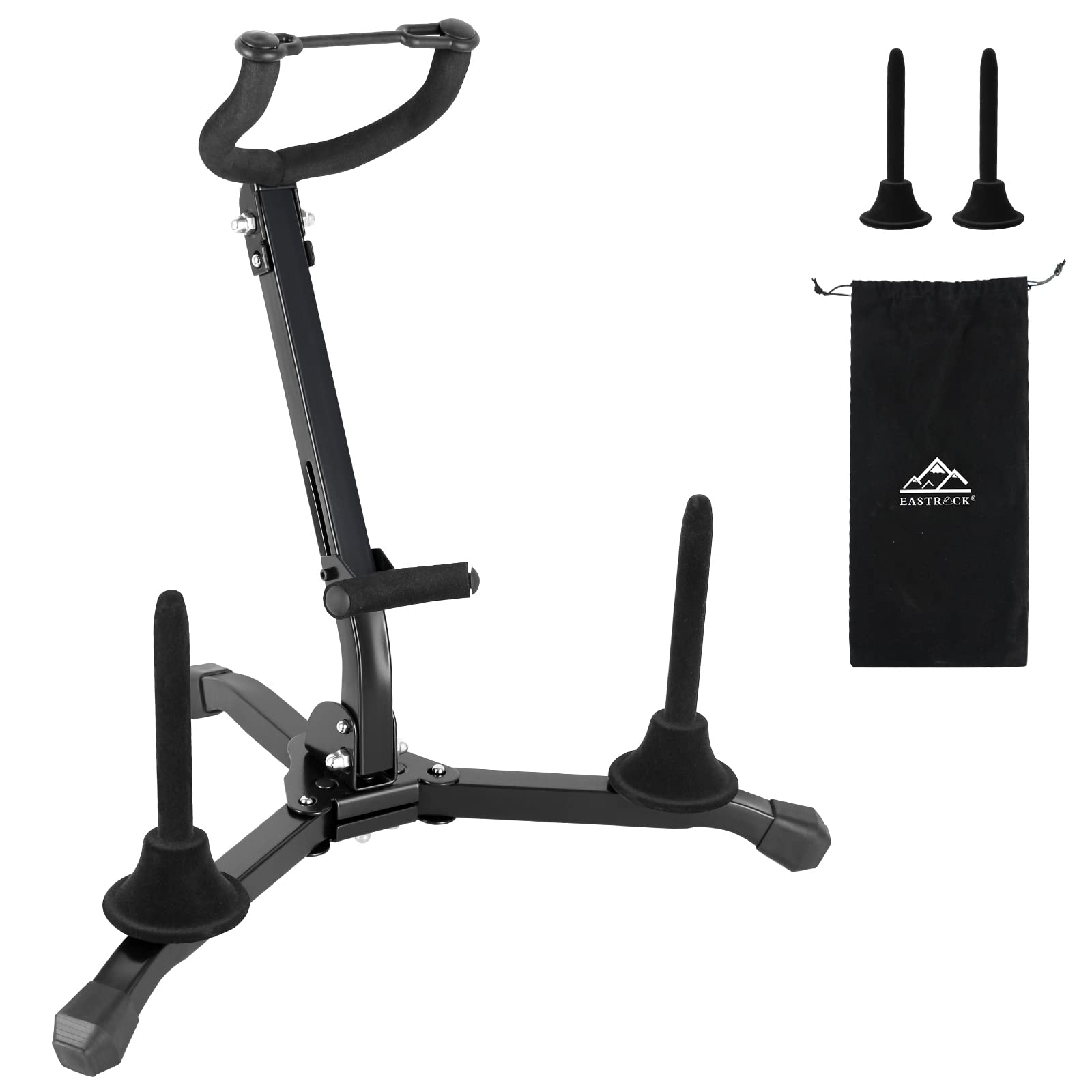 EASTROCK Alto&Tenor Saxophone Stand Folding Saxophone Stand Saxophone Holder Rack with 2 Detachable Flute/Clarinet Holders Carrying Bag