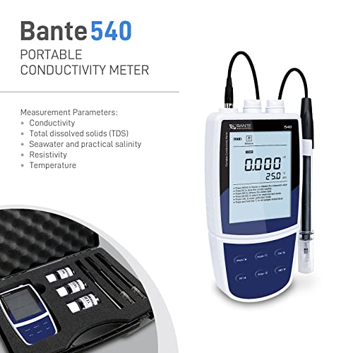 Bante 540 Portable Conductivity Meter | Resistivity, Conductivity, TDS, Salinity Meter | 0 to 200 mS/cm Range, ±0.5% Accuracy | Suitable for Sea Water Salinity and Routine Conductivity Measurements