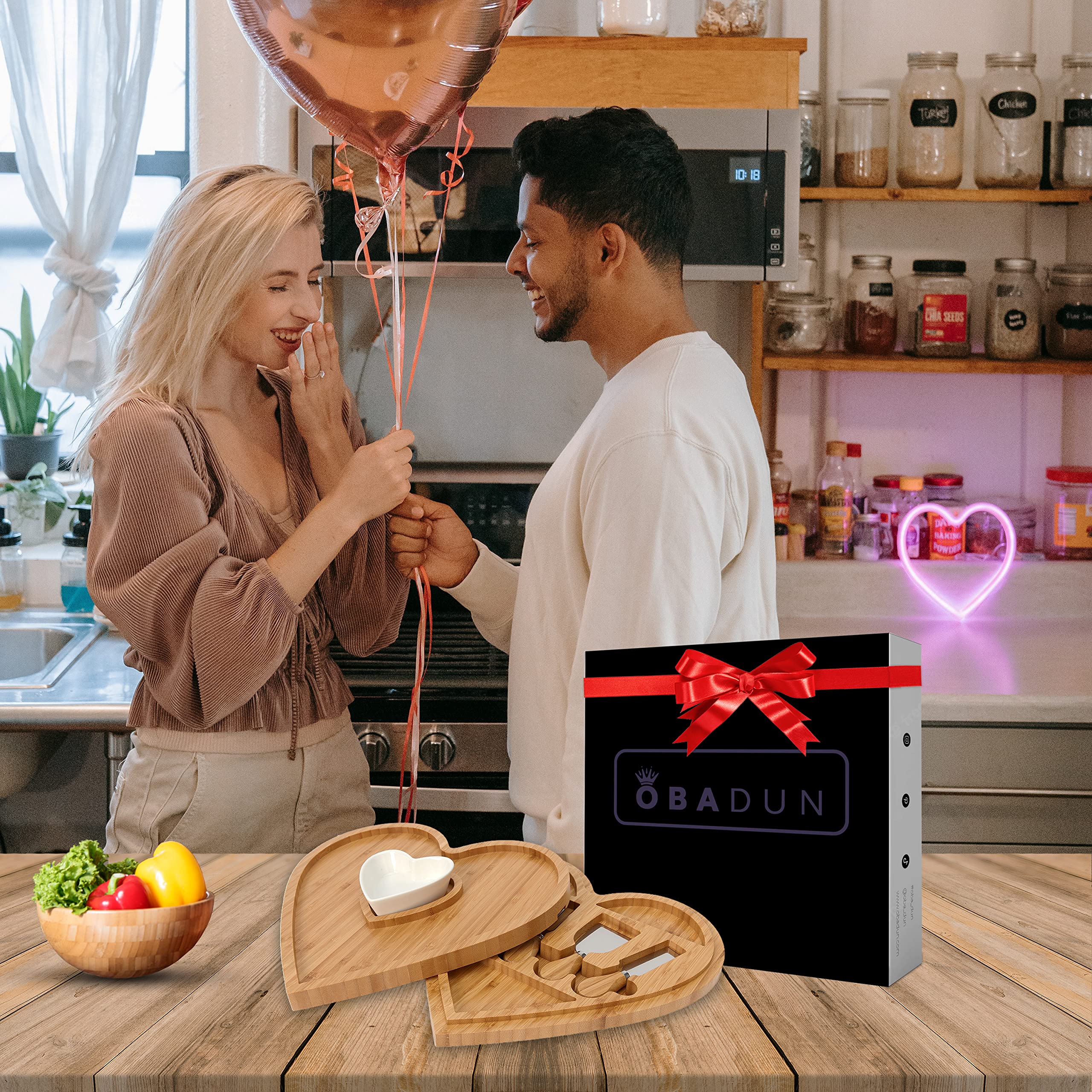 Bamboo Heart Charcuterie Board Set with knife set β Cheese Tray for Serving Cheese, Crackers, and Appetizers at Parties β Best gift for weddings birthdays valentines, anniversaries, and much more