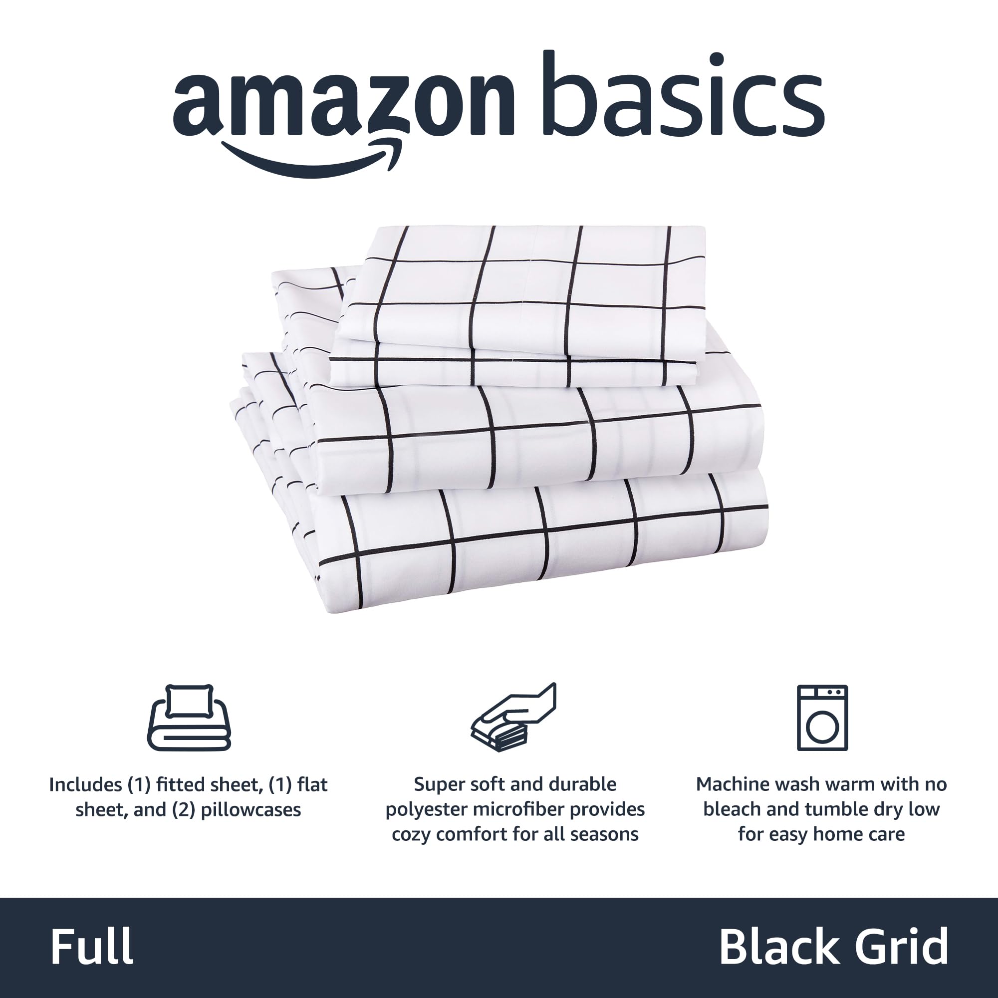Amazon Basics Soft Microfiber 3-Piece Bed Sheet Set with Elastic Side Pockets, Full, Tide Pool Simple Stripe, Striped